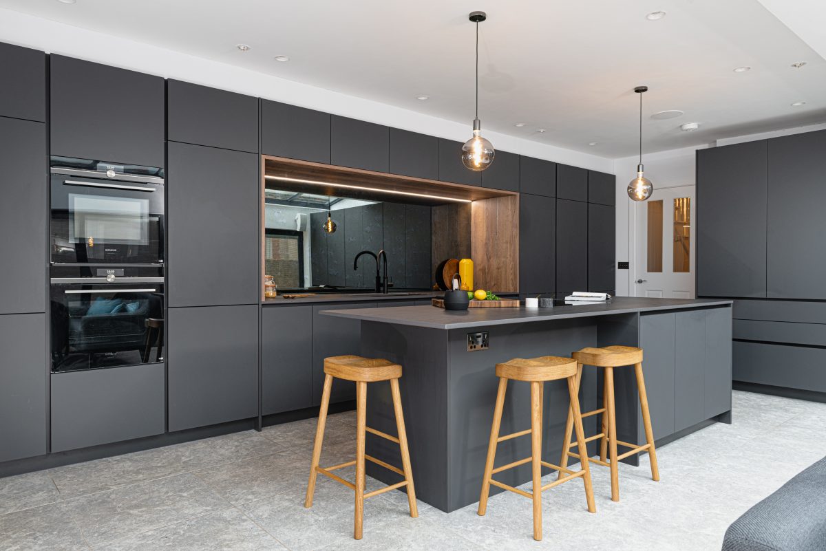 Modern Matt Graphite Kitchen With Timber Details | Ashley Jay Kitchens