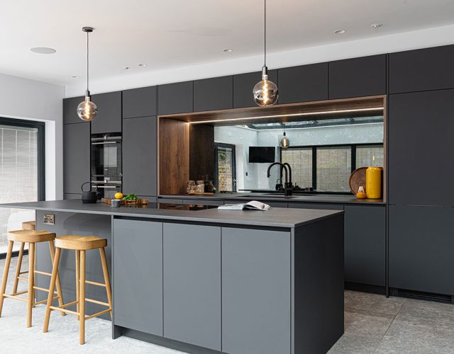 Modern Matt Graphite Kitchen With Timber Details | Ashley Jay Kitchens