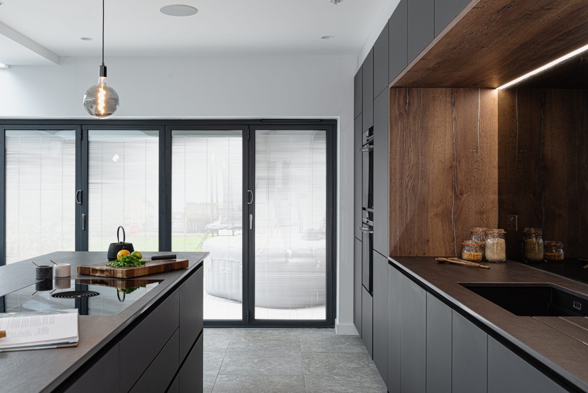 Modern Matt Graphite Kitchen With Timber Details | Ashley Jay Kitchens