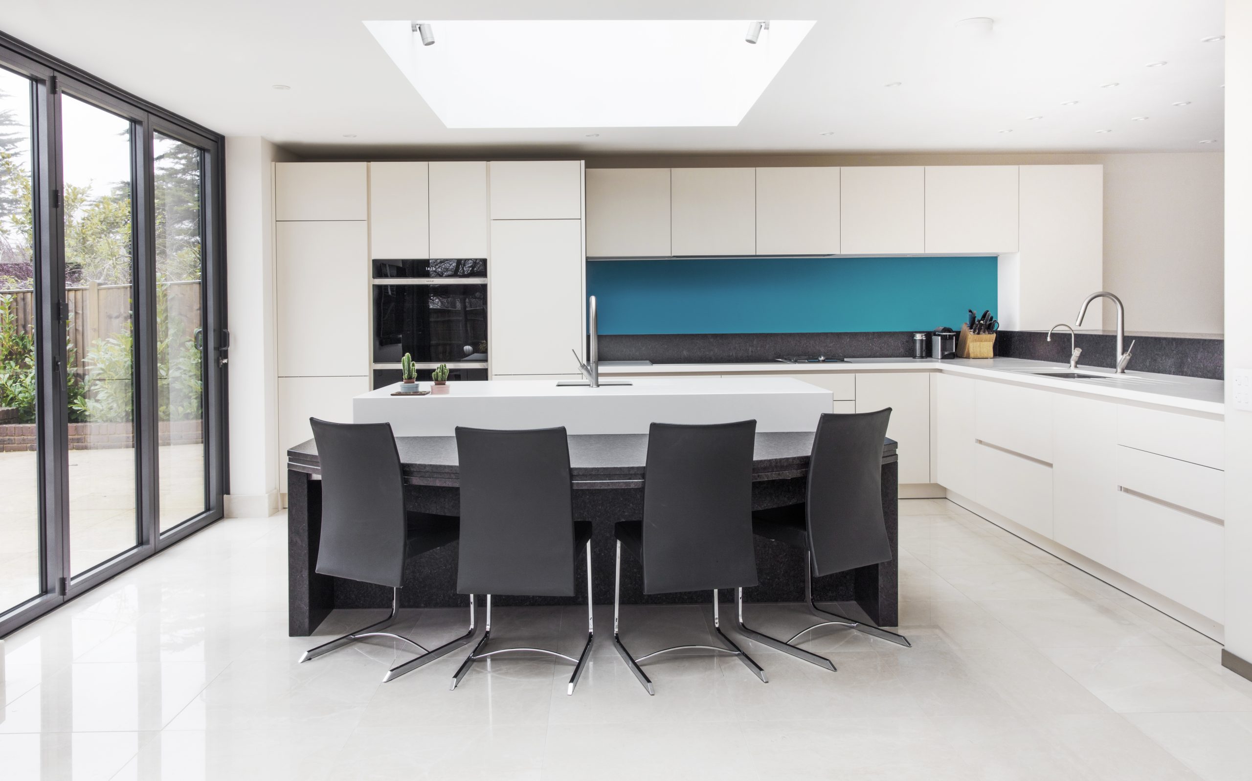 Matt Glass Door Kitchen With Island Table | Ashley Jay Kitchens
