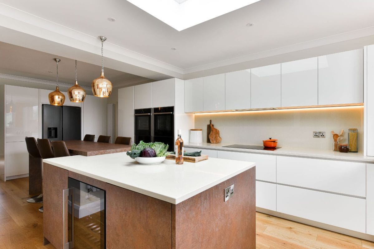 Gloss And Bronze Textured Kitchen | Ashley Jay Kitchens