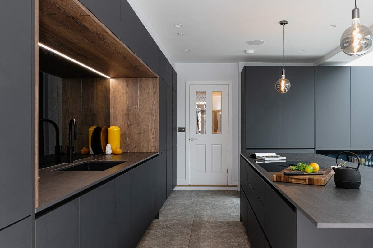 Modern Matt Graphite Kitchen With Timber Details | Ashley Jay Kitchens