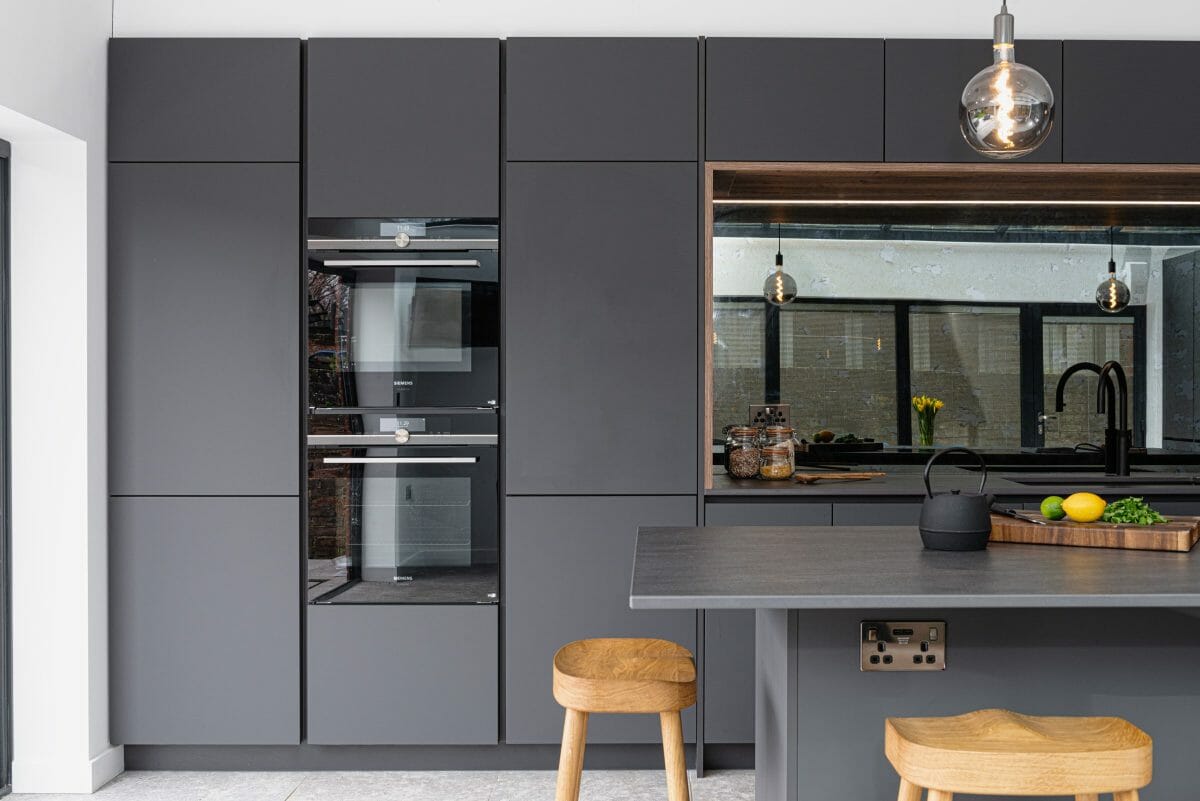 Modern Matt Graphite Kitchen With Timber Details | Ashley Jay Kitchens