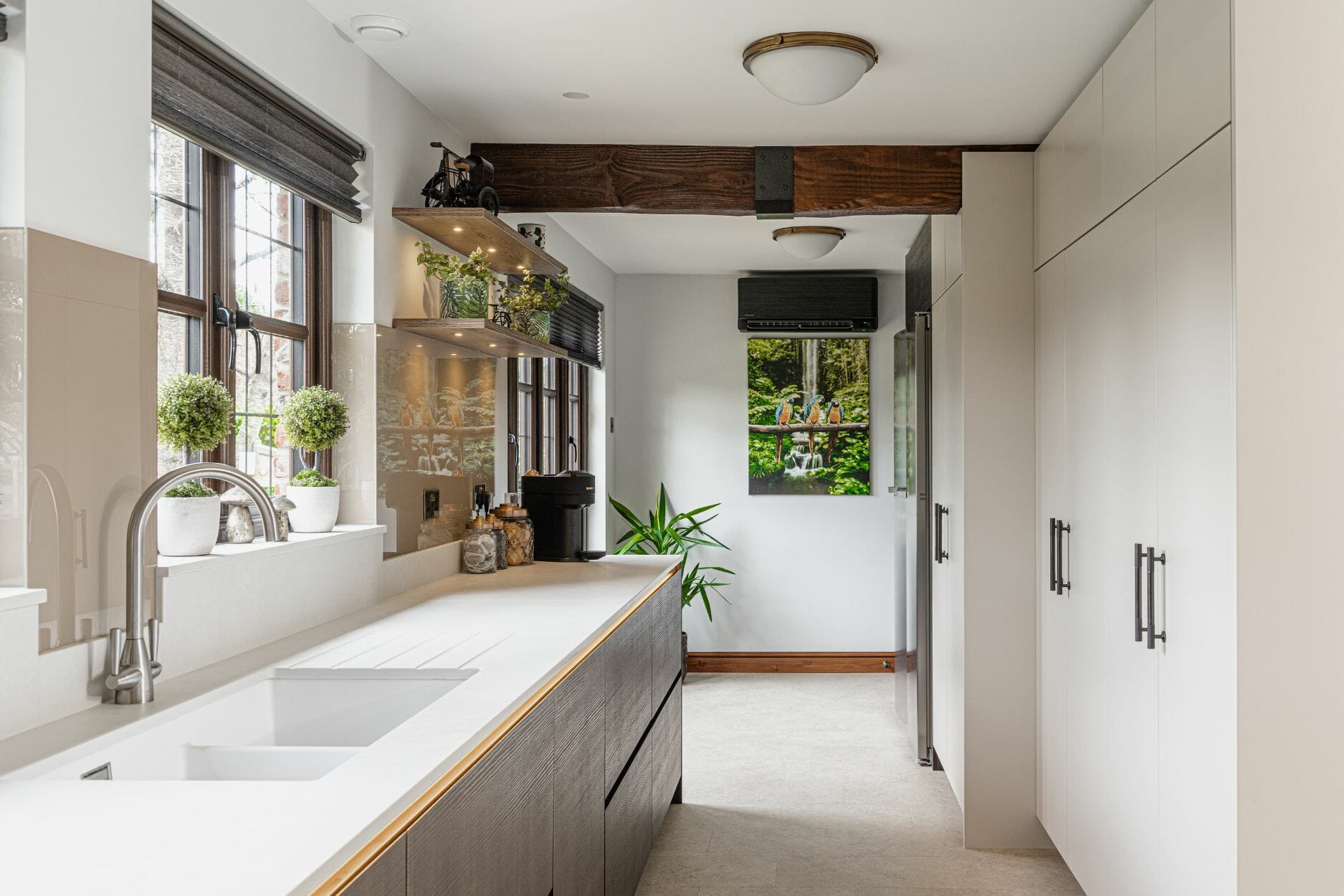 Modern Rustic Kitchen In Wood, White And Gold | Ashley Jay Kitchens