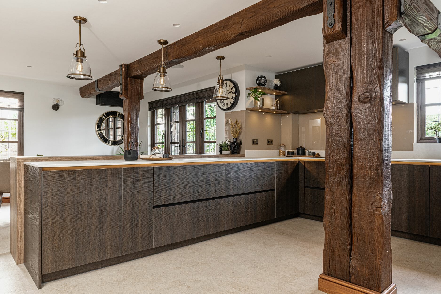 Modern Rustic Kitchen In Wood, White And Gold | Ashley Jay Kitchens