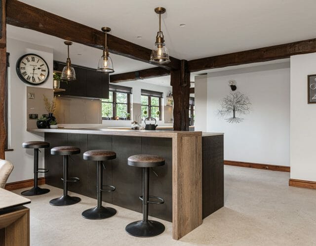 Modern Rustic Kitchen In Wood, White And Gold | Ashley Jay Kitchens