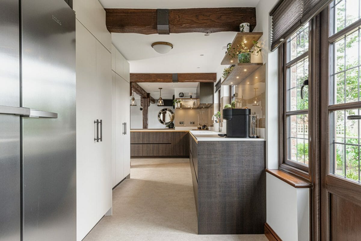 Modern Rustic Kitchen In Wood, White And Gold | Ashley Jay Kitchens
